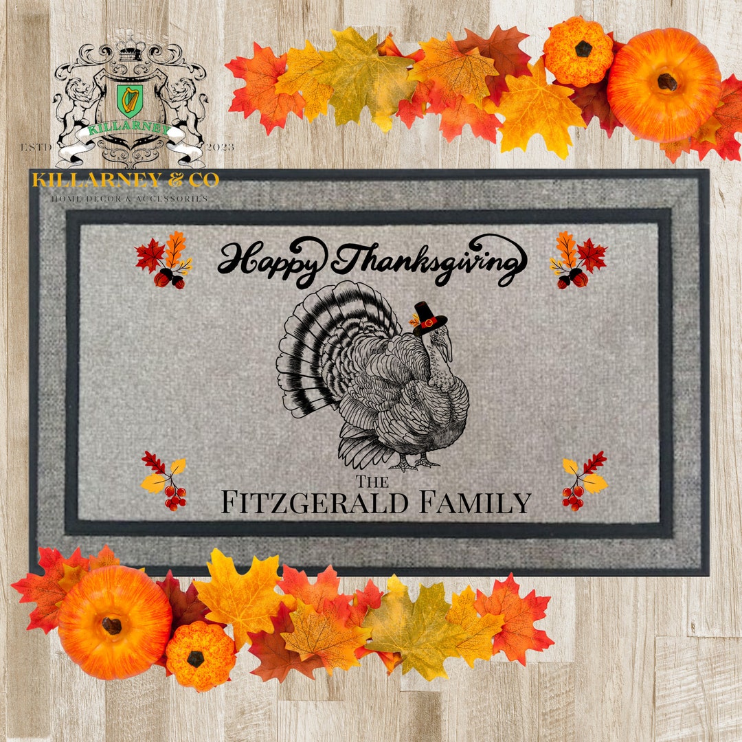 Personalized Happy Thanksgiving Turkey Doormat, Fall Doormat, Custom ...