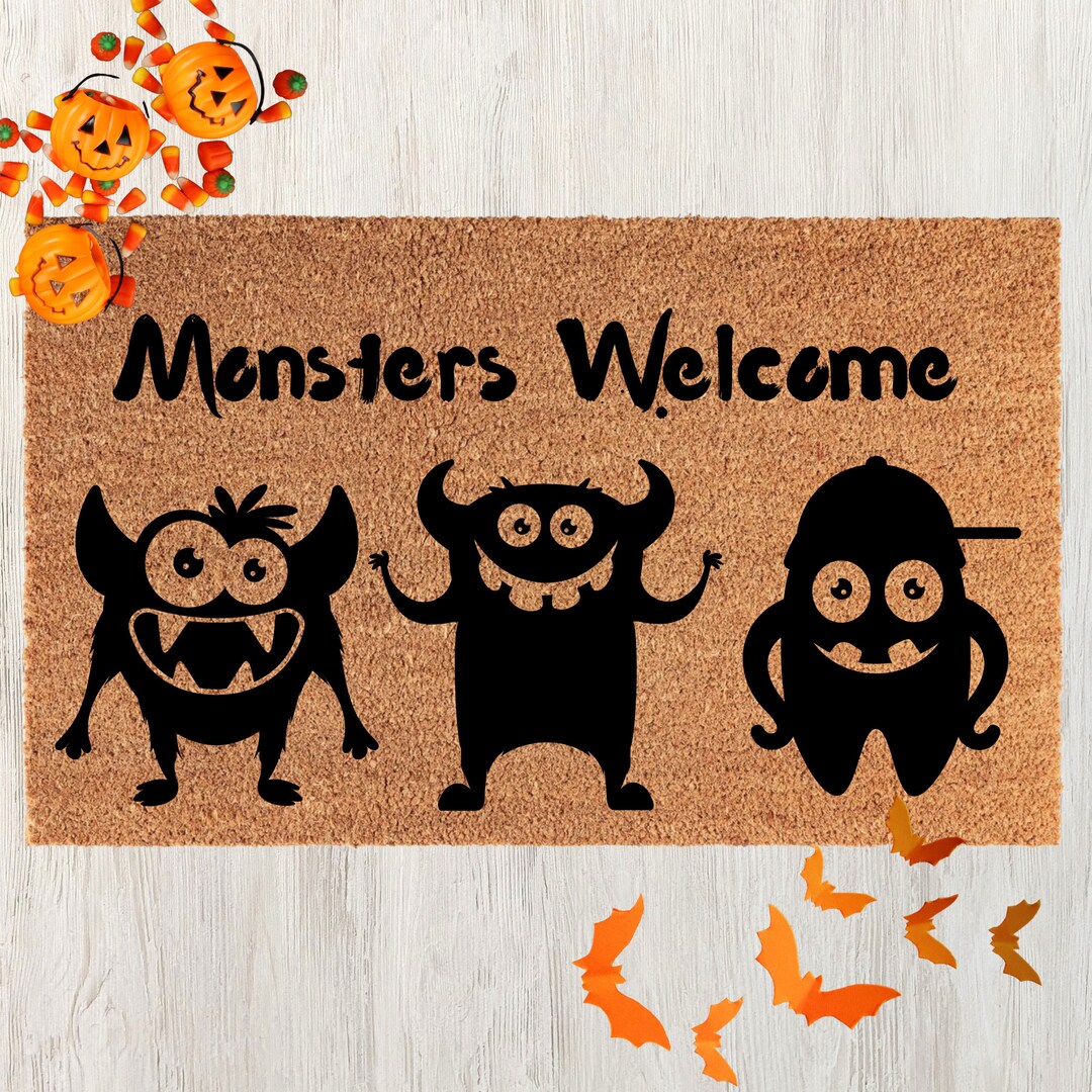 Monsters Welcome Doormat, Halloween Doormat, Halloween Monster Door Mat ...