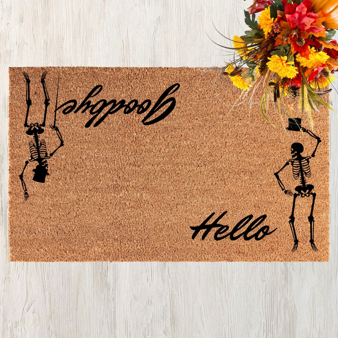 Hello Goodbye Skeleton Mat, Halloween Skeleton Doormat, Halloween Door ...