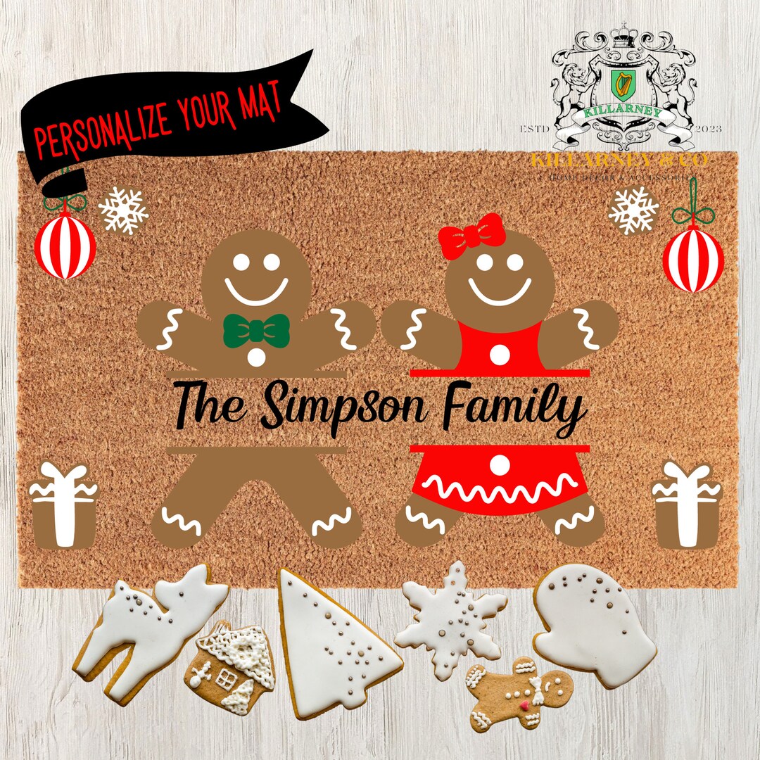 Personalized Gingerbread Family Christmas Coir Doormat - Etsy