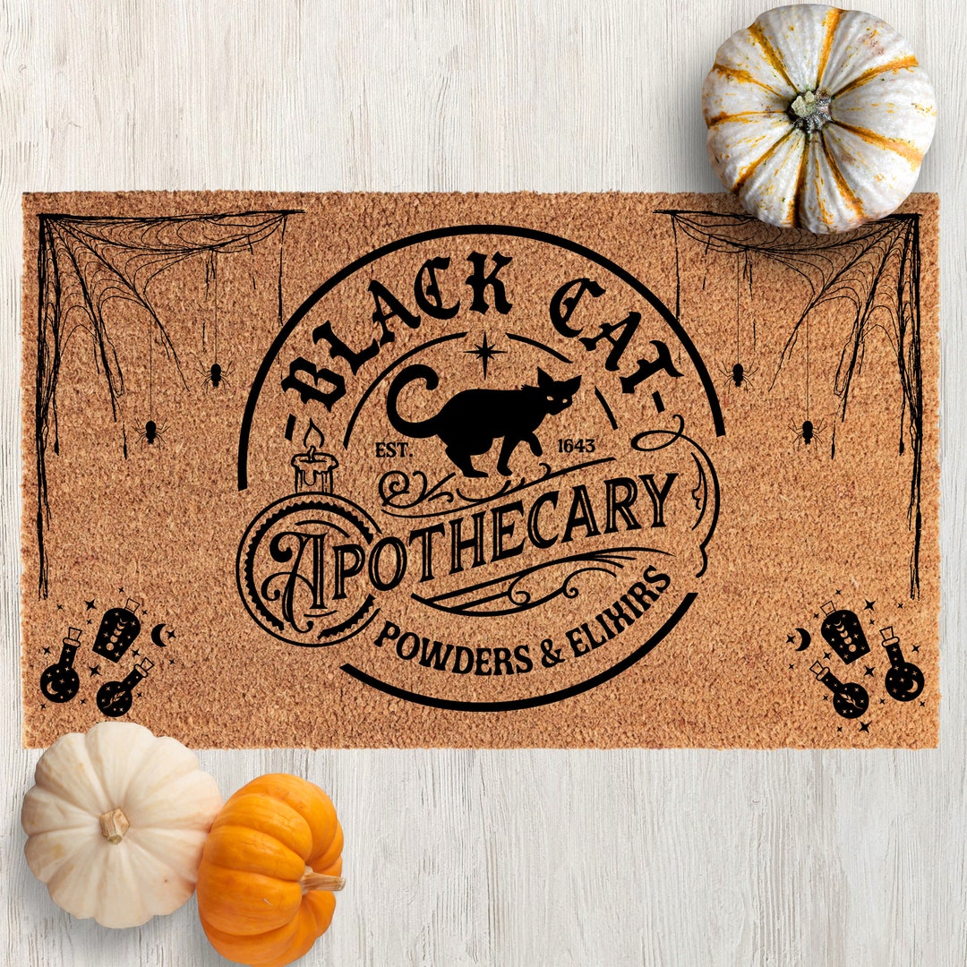 Black Cat Apothecary Witch Mat, Hocus Pocus Mat, Sleepy Hollow Mat ...