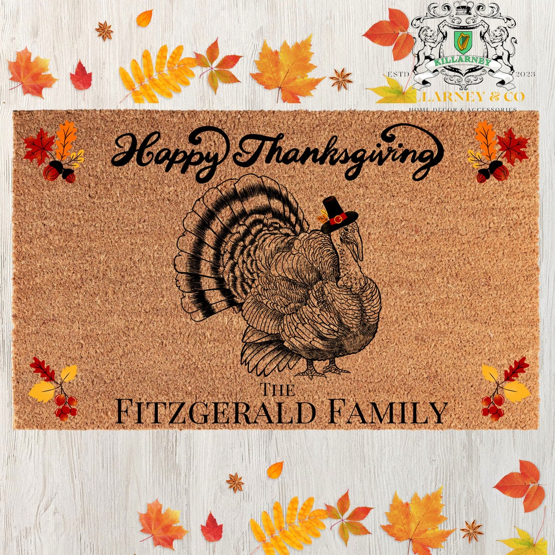 Personalized Happy Thanksgiving Turkey Doormat, Fall Doormat, Custom ...