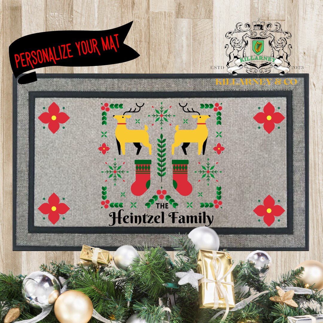 Personalized Christmas Reindeer Fair Isle Mat- Holiday Mat- Christmas ...