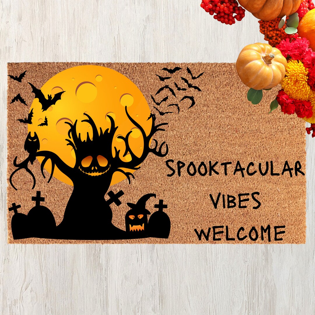 Spooktacular Vibes Welcome Halloween Doormat, Halloween Bat Door Mat ...