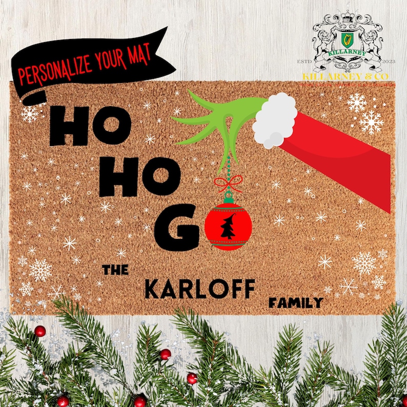 Personalized Grinch Inspired Christmas Doormat - Holiday Decor - Etsy