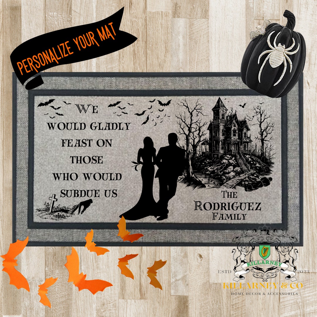 Personalized Addams Family Inspired Doormat, Gladly Feast Halloween Mat ...