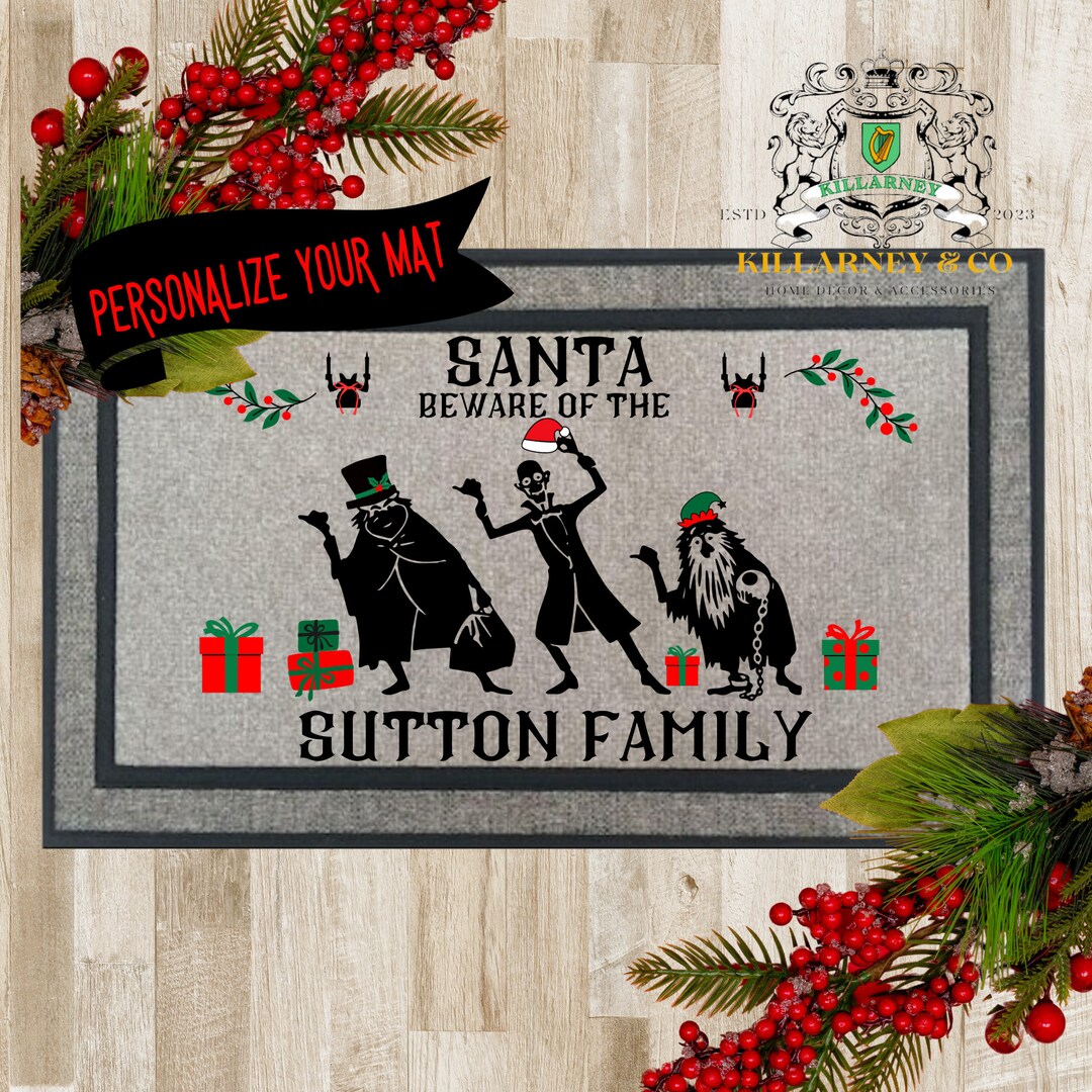 Personalized Christmas Santa Beware Hitchhiking Haunted Mansion Doormat ...