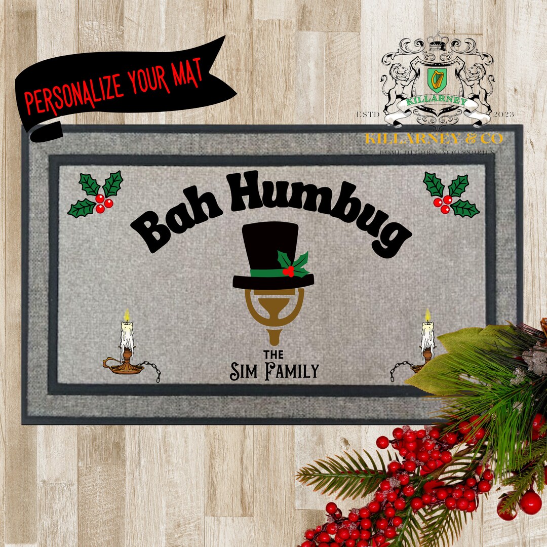 Personalized Bah Humbug Christmas Doormat- Funny Mat- Holiday Mat ...