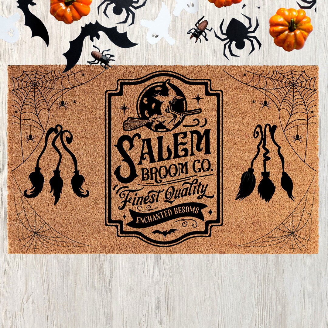 Salem Witch Broom Mat, Halloween Doormat, Halloween Decor, Fall Welcome ...
