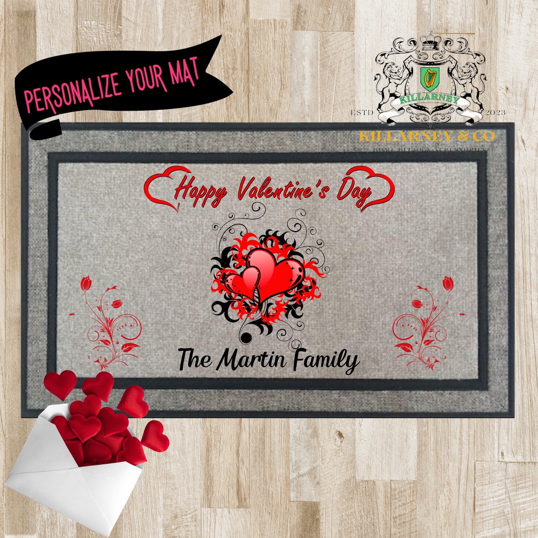 Personalized Happy Valentines Day Heart Doormat, Valentines Day Home ...