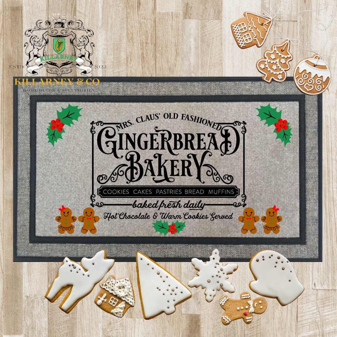 Gingerbread Bakery Mat- Christmas Doormat- Holiday Mat- Christmas Decor ...