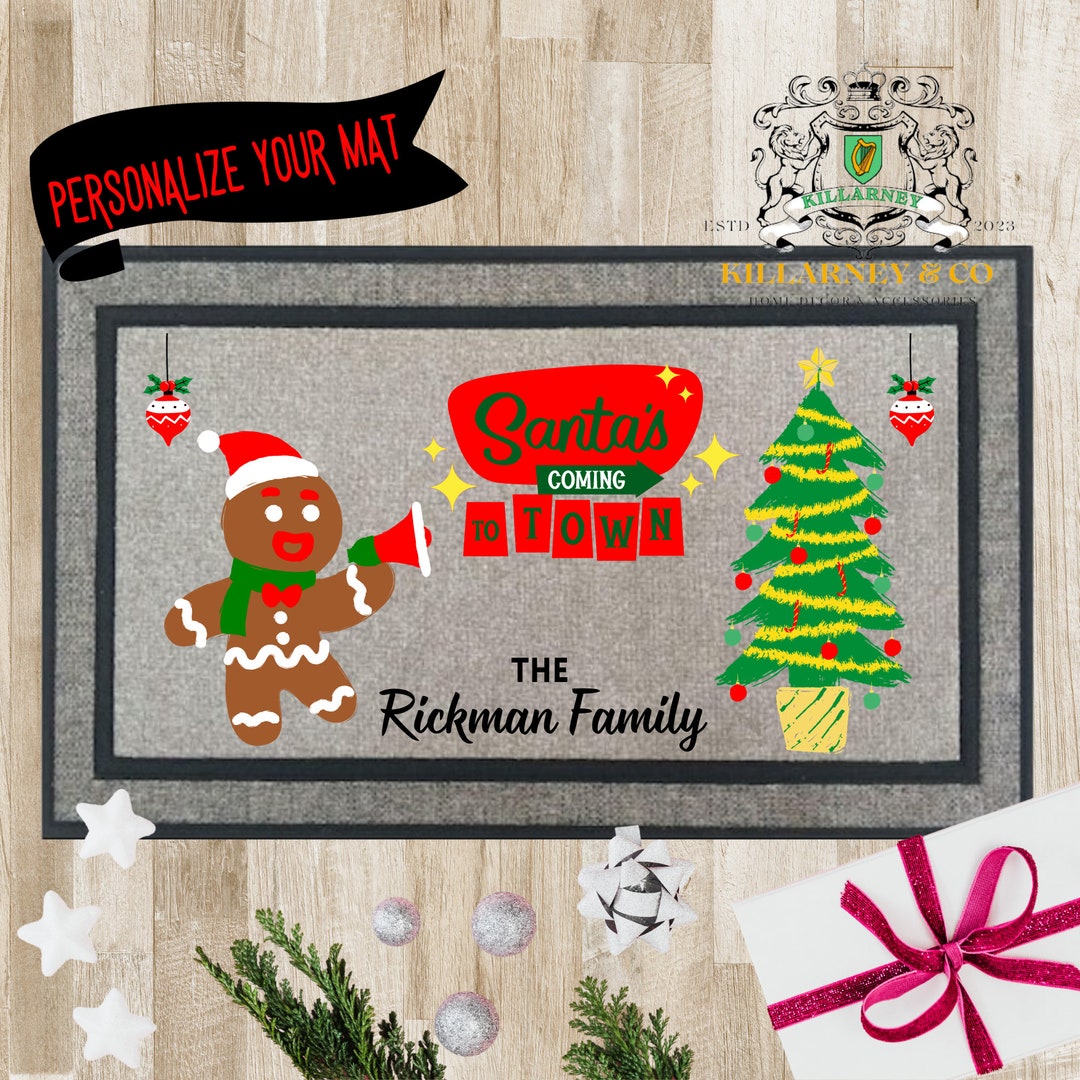 Personalized Santa's Coming Gingerbread Christmas Mat- Holiday Mat ...