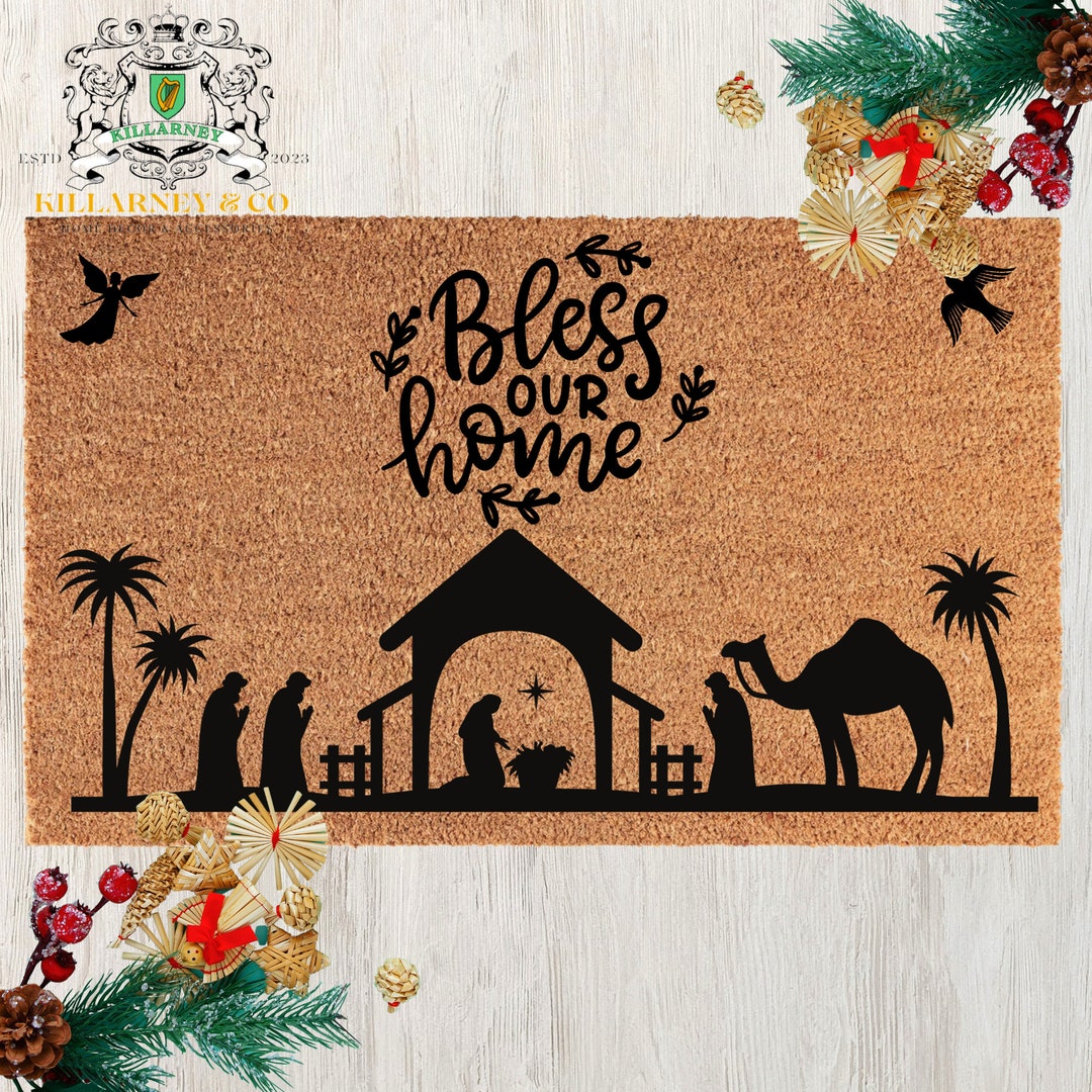 Bless Our Home Nativity Mat- Nativity Doormat- Holiday Mat- Christmas ...