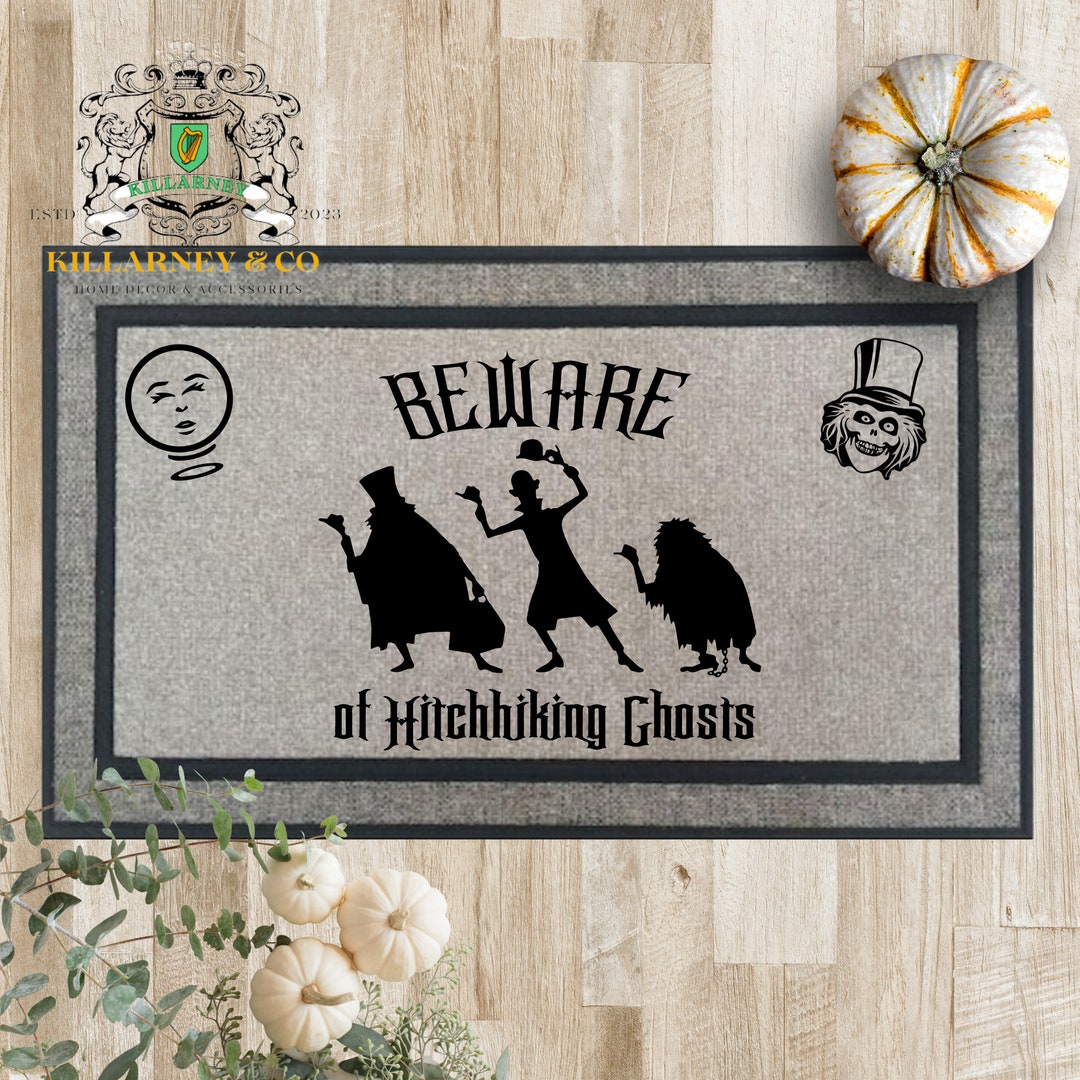 Hitchhiking Ghosts Mat, Haunted Mansion Doormat Hat Box Ghost Welcome ...