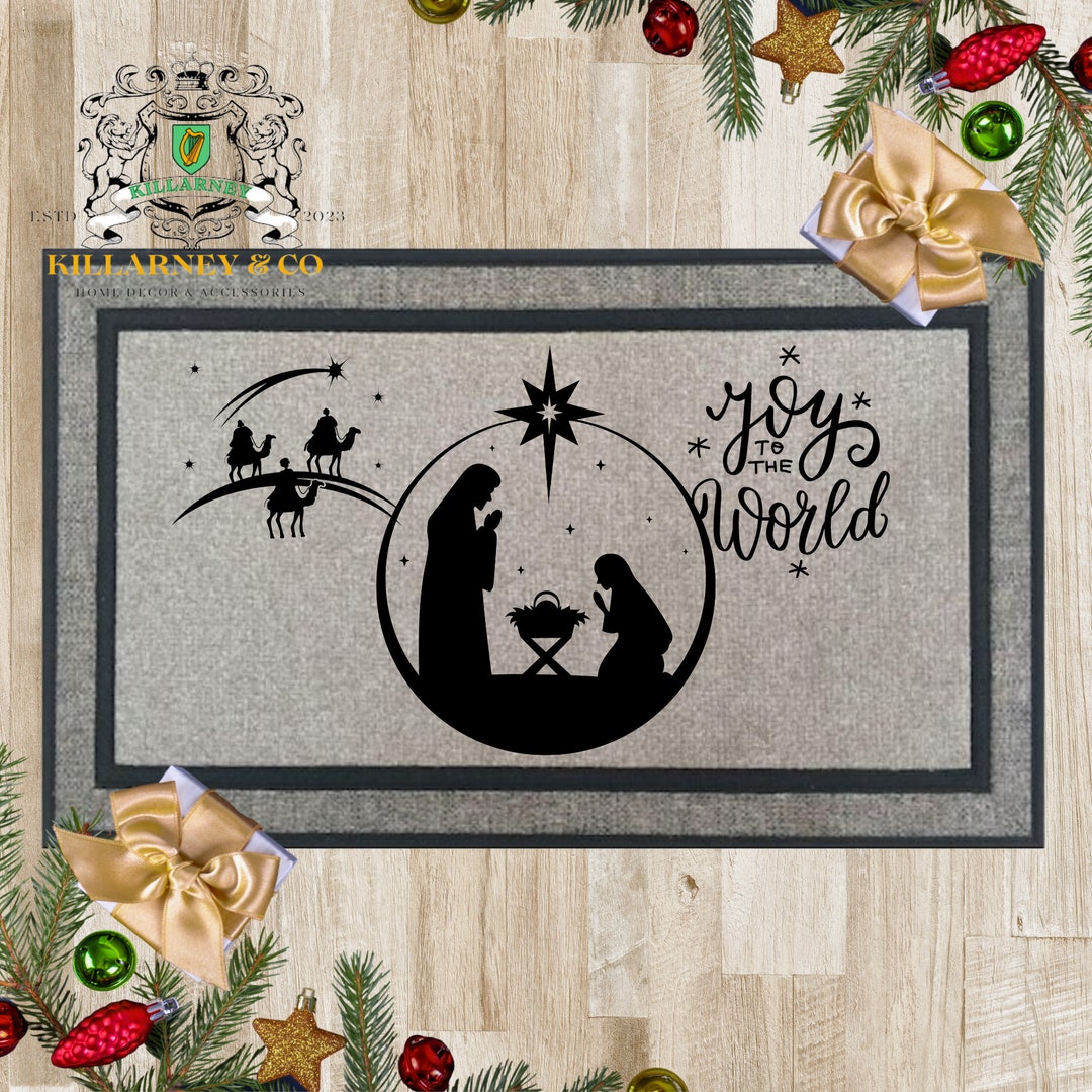 Joy to the World Mat- Nativity Doormat- Holiday Mat- Christmas Door ...