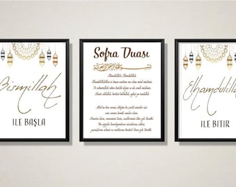Sofra Duasi pampas gras duvar resim 3lü set wandbilder islam | Etsy