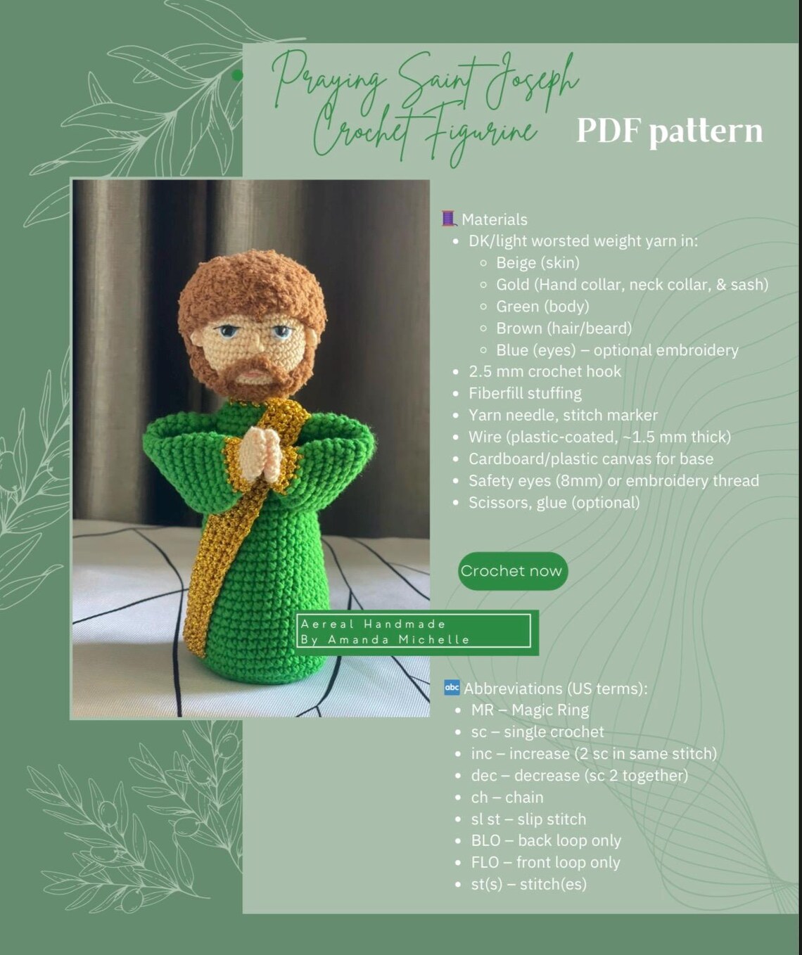 Saint Joseph Crochet Pattern – Praying Amigurumi Doll PDF – Religious ...