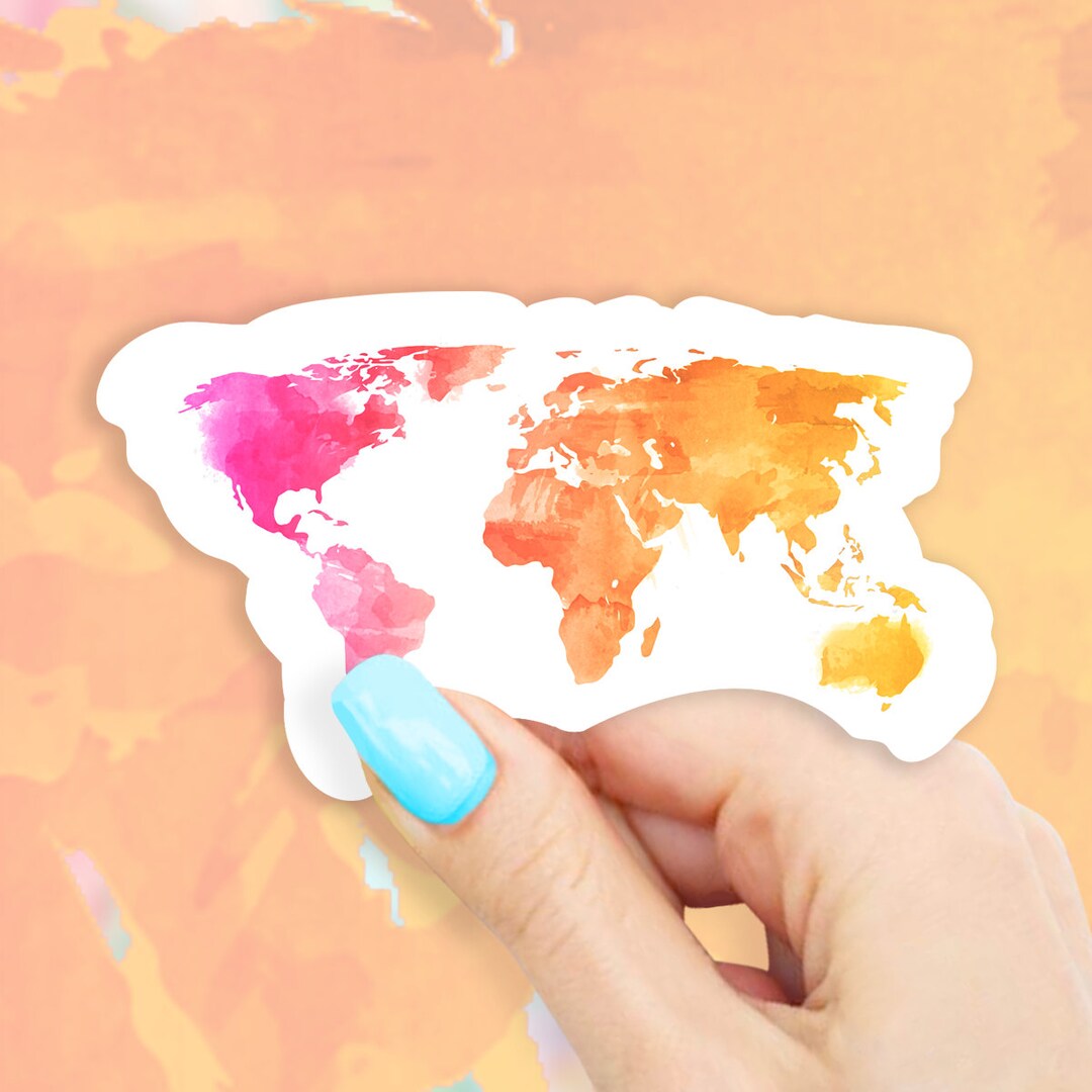 Watercolor World Map Sticker - World Stickers | MacBook Stickers ...