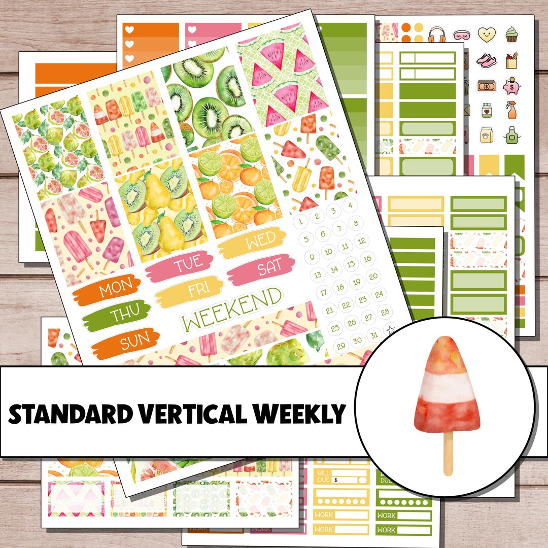 Fruit Popsicles | Vertical Weekly Planner Sticker Kit | Planner ...