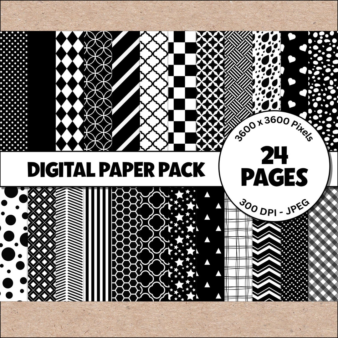Black 12 X 12 Printable Seamless Pattern Digital Scrapbook Craft Paper ...