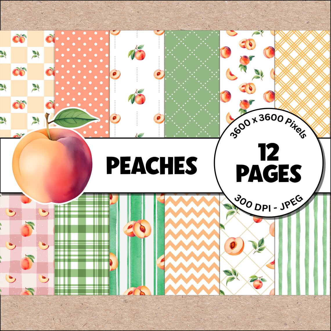 Peaches 12x12 Printable Seamless Pattern Digital Scrapbook Craft Paper ...