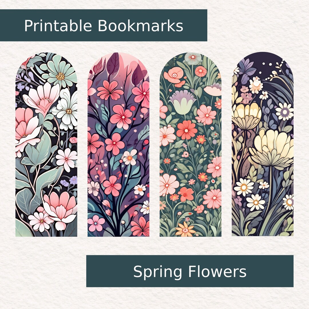 Spring Flowers - Printable Bookmarks (2x6) Instant Download (4 Bookmark ...