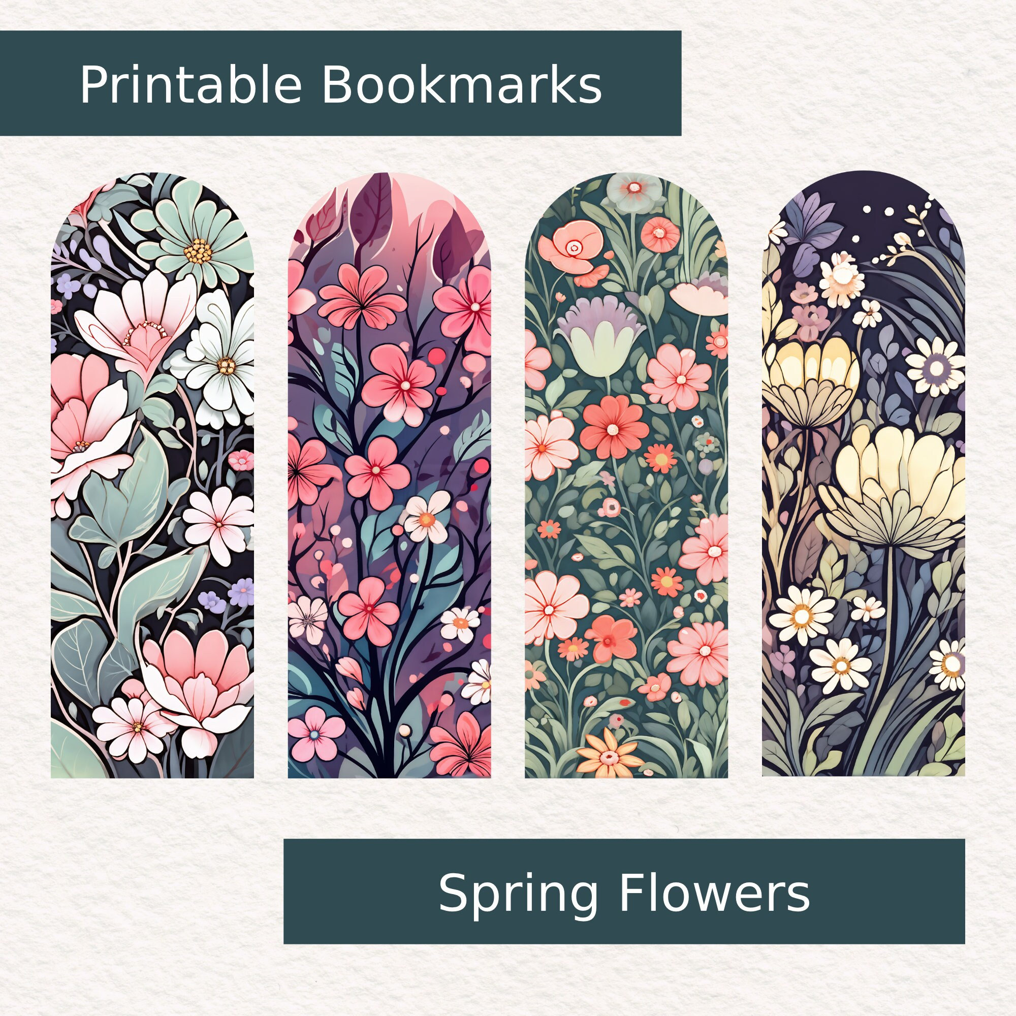 Spring Flowers - Printable Bookmarks (2x6) Instant Download (4 Bookmark ...