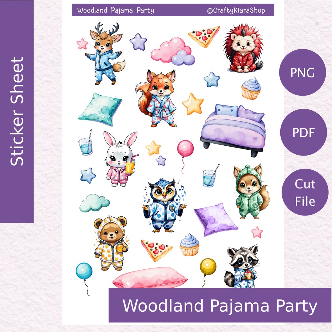 Woodland Pajama Party - Printable Sticker Sheet, Woodland Animals ...