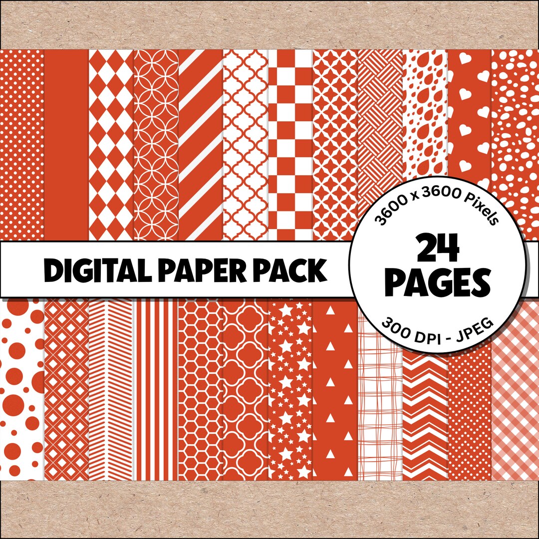Red Orange 12 X 12 Printable Seamless Pattern Digital Scrapbook Craft ...