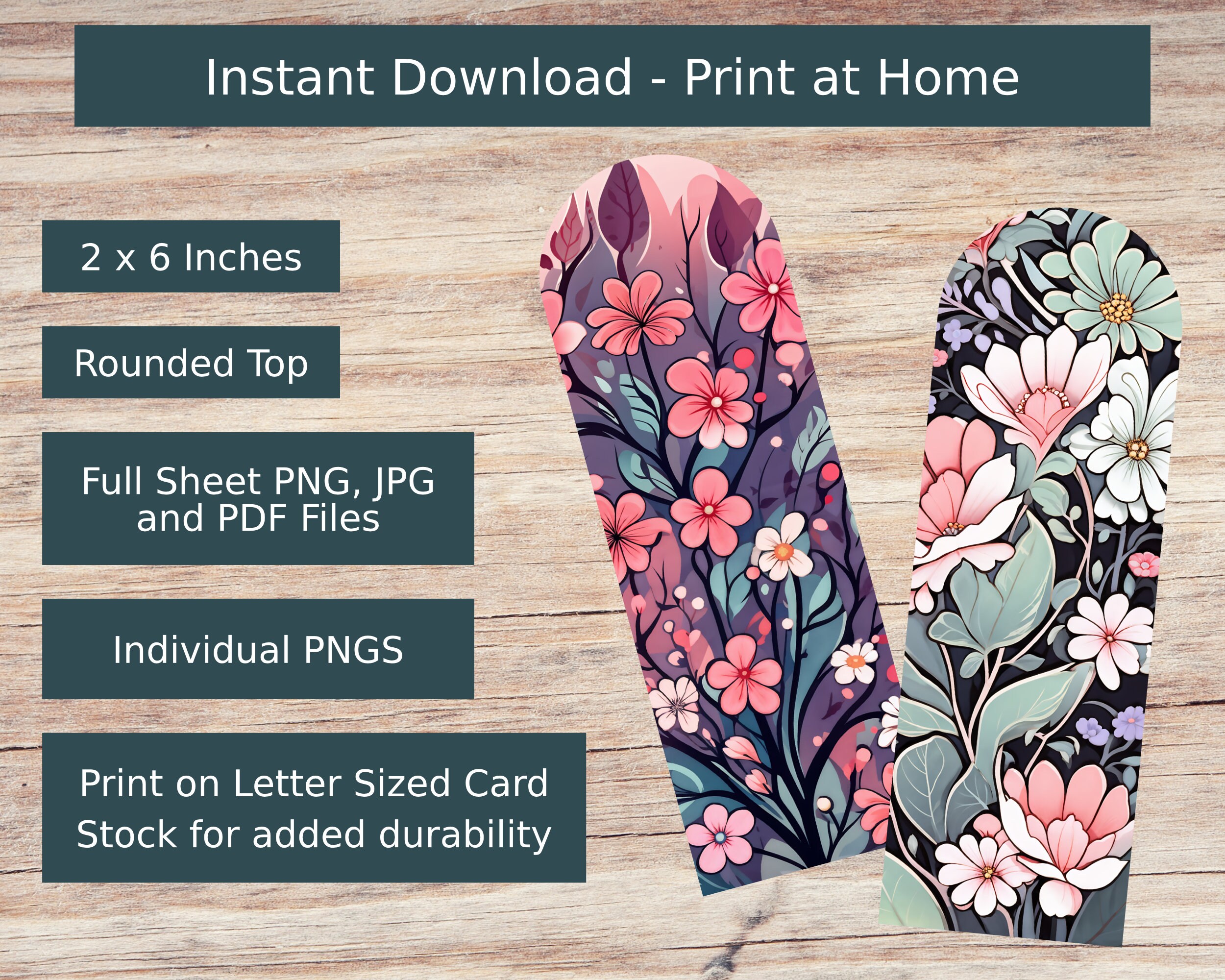 Spring Flowers - Printable Bookmarks (2x6) Instant Download (4 Bookmark ...