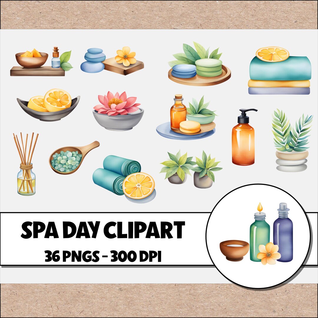 Spa Day Clipart Set - 36 PNGS - 300 DPI - 2000 X 2000 Px - Personal and ...