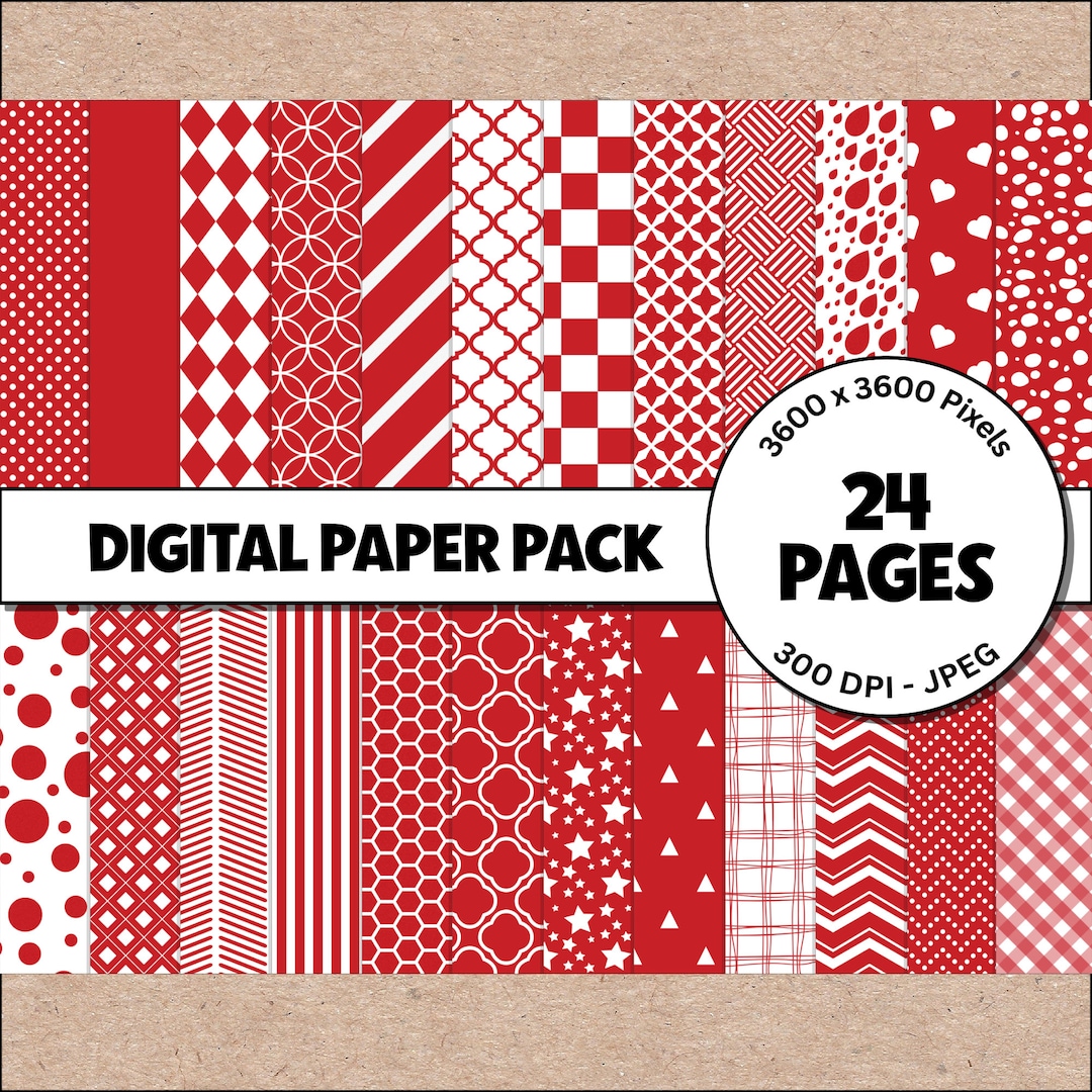 Red 12 X 12 Printable Seamless Pattern Digital Scrapbook Craft Paper ...