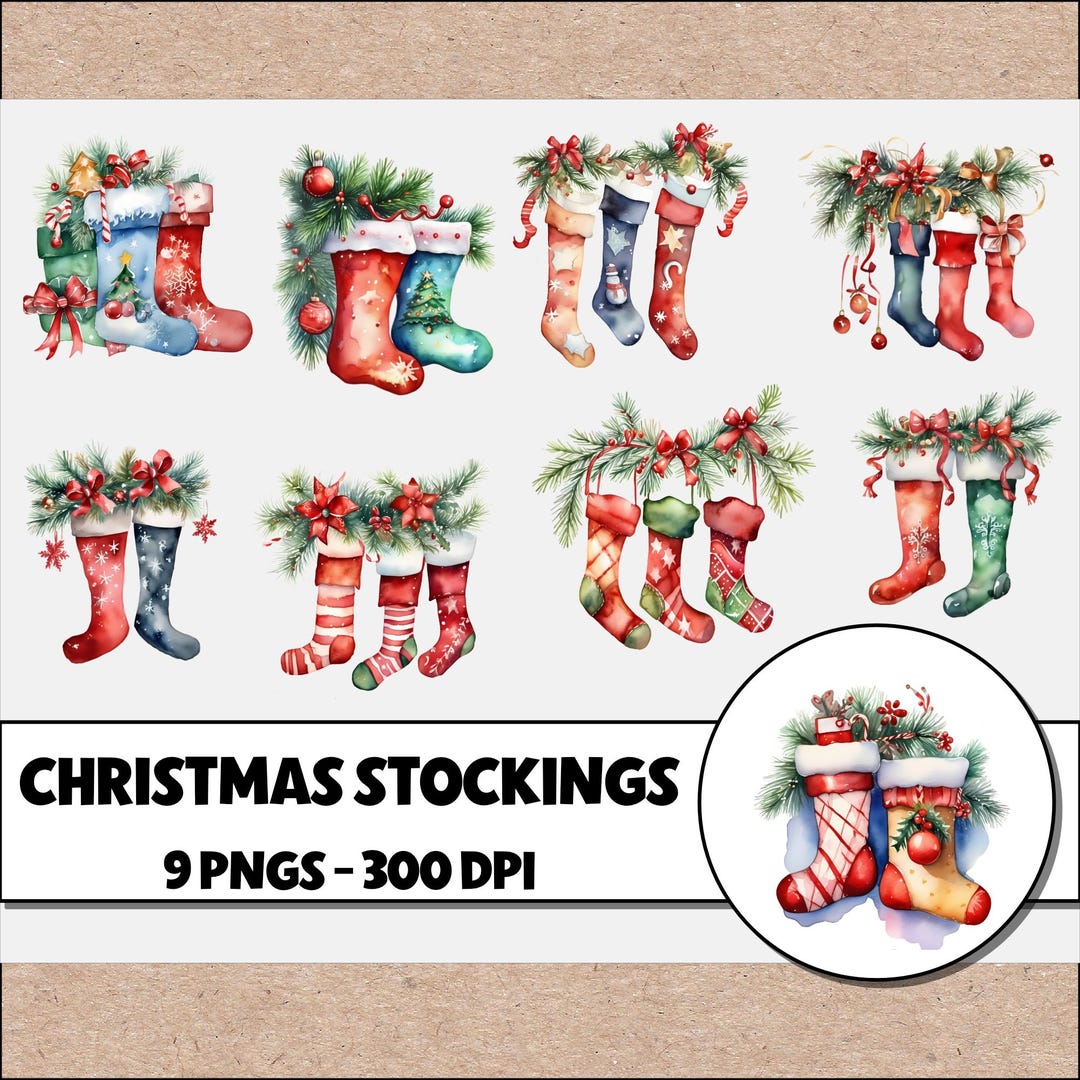 Christmas Stockings Clipart Set - 9 PNGS - 300 DPI - 2000 X 2000 Px ...