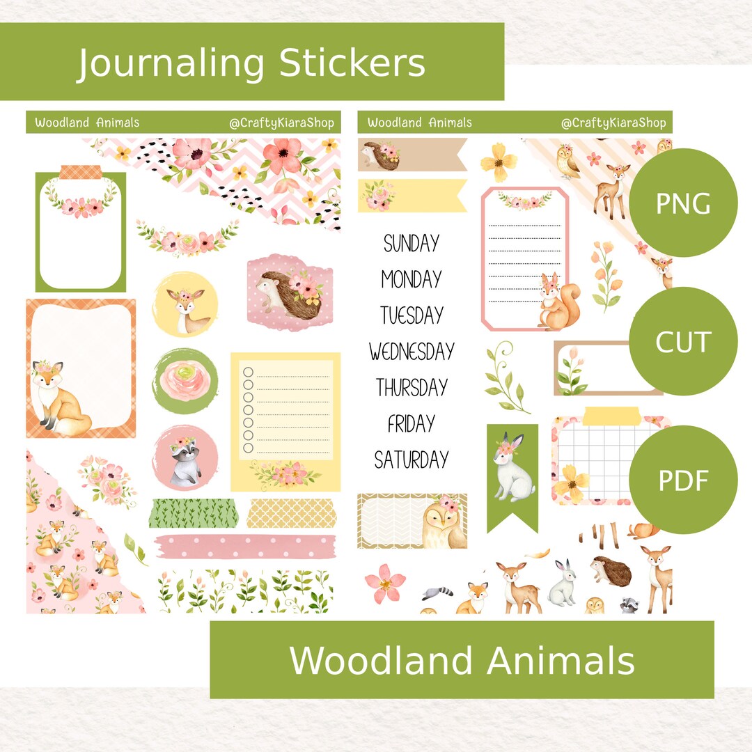 Woodland Animals - Journaling Sticker Set, Bullet Journal, Decorative ...