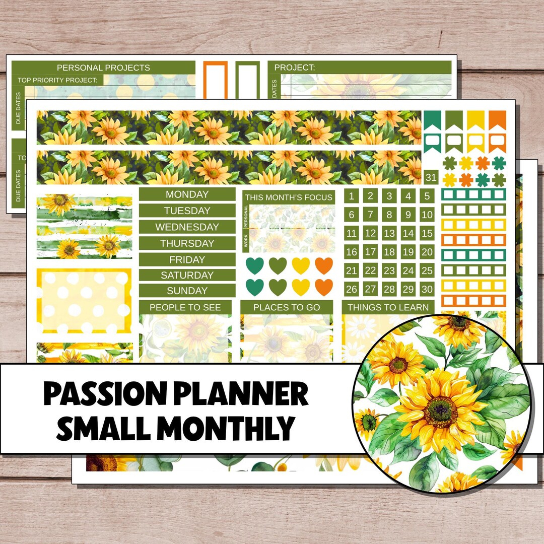 KIT 104 | Sunflowers - Passion Planner Small Monthly | March - Any ...