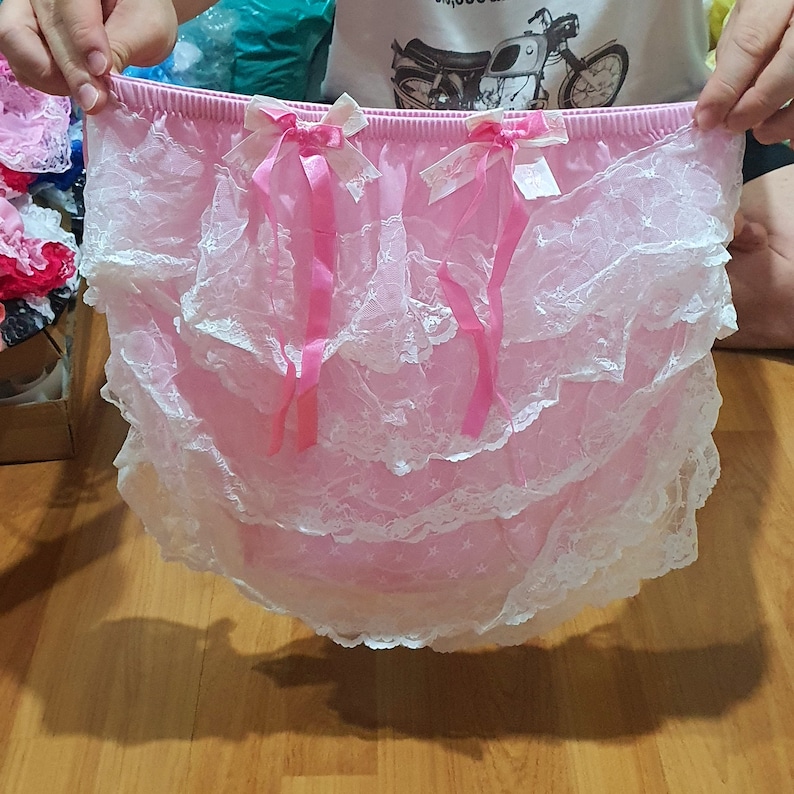 Special Pricenew Sissy Frilly Handmade Ruffled Floral Lace Briefs Nylon