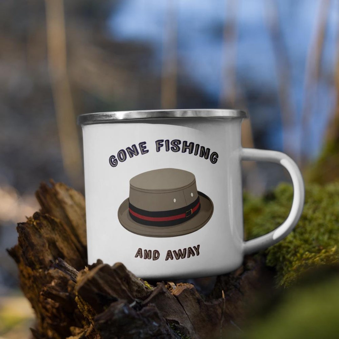 Gone Fishing Enamel Camping Mug, Bob Mortimer Hat - Etsy