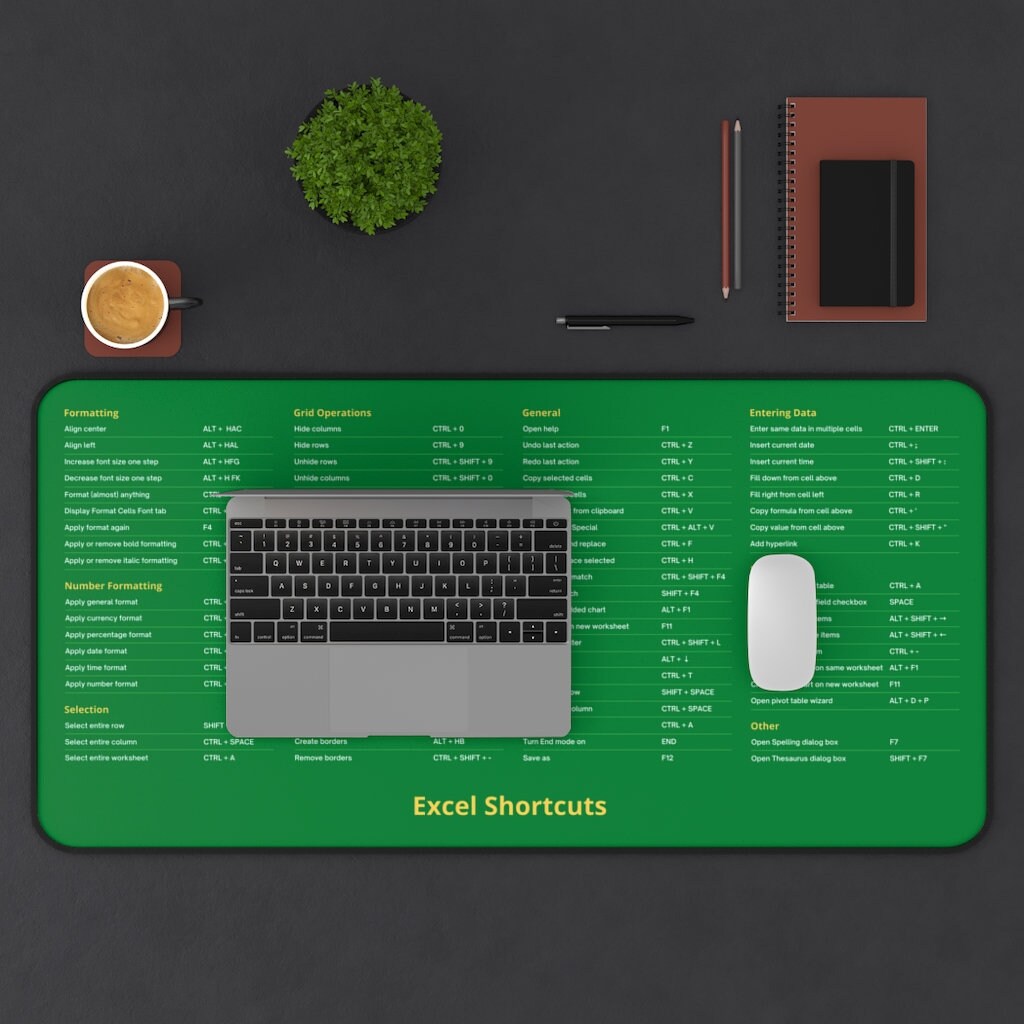 Excel Shortcuts Desk Mat Excel Shortcut Mouse Pad Accountant - Etsy UK