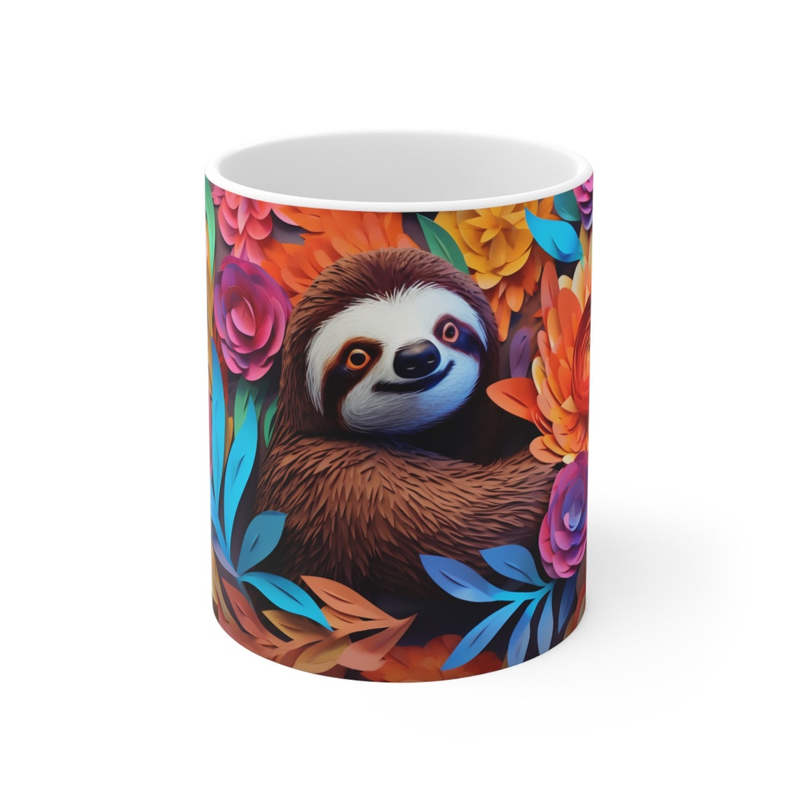 3D Cut Sloth Flowers Mug Sublimation Design Digital Download PNG 3D ...