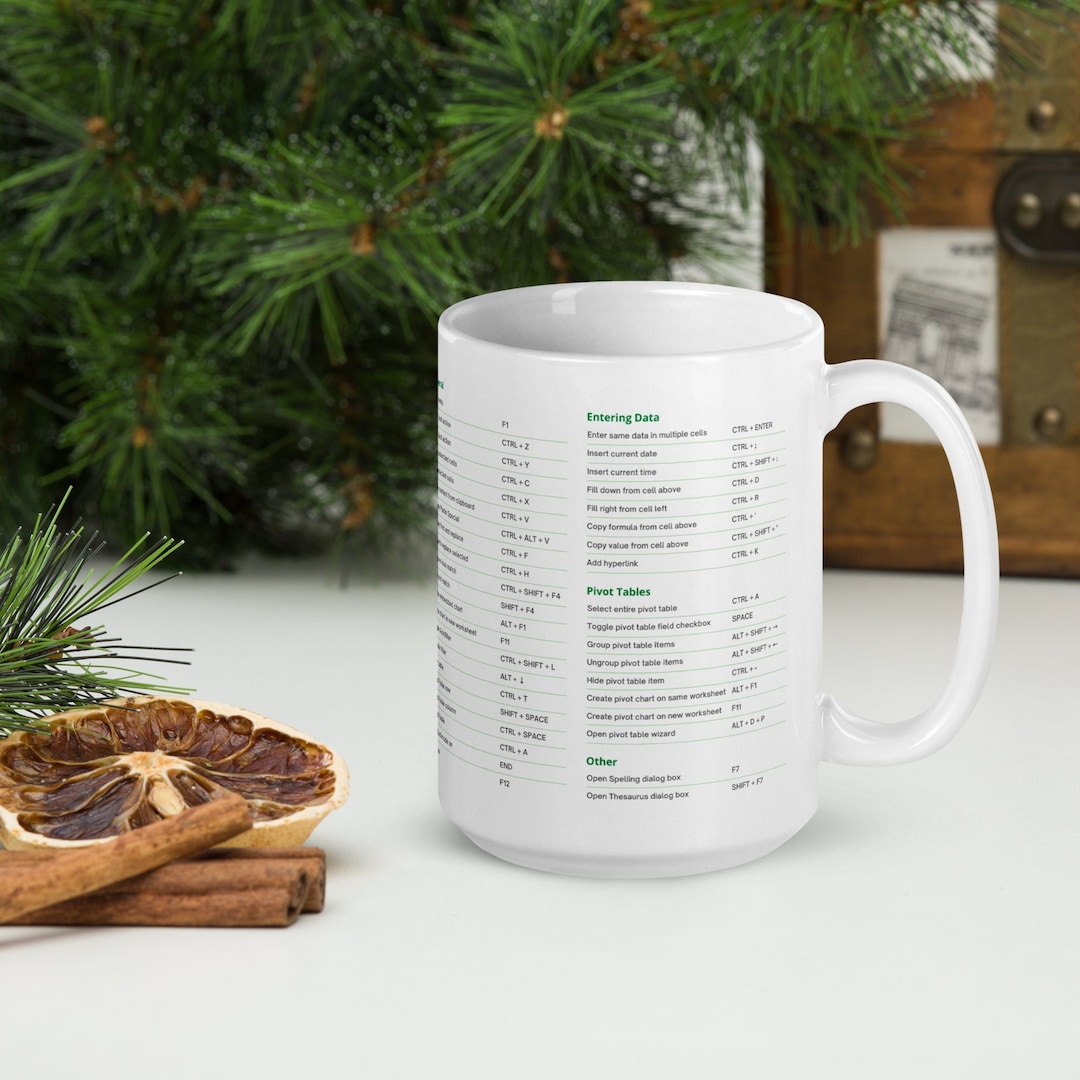 Excel Shortcut Mug, Excel Shortcuts White Glossy Mug, Accountant Office ...