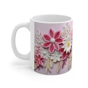3D Quilled Pink Flowers Mug Sublimation Design Digital Download PNG 3D ...