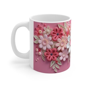 3D Quilled Pink Flowers Mug Sublimation Design Digital Download PNG 3D ...