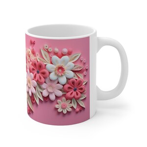 3D Quilled Pink Flowers Mug Sublimation Design Digital Download PNG 3D ...