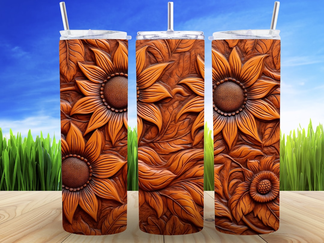 Tooled Leather Sunflowers 20 Oz Skinny Tumbler Sublimation Design ...