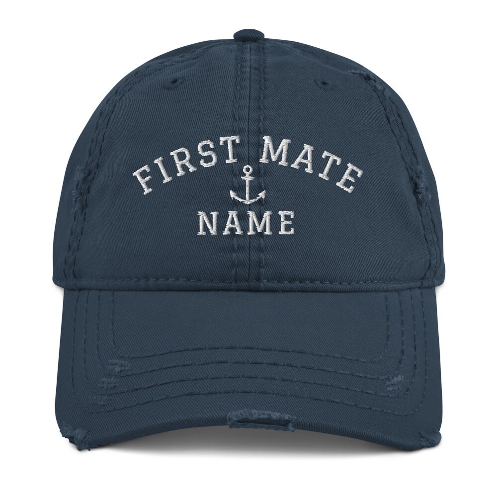 Personalized First Mate Hat, Custom Baseball Cap, Nautical Distressed ...