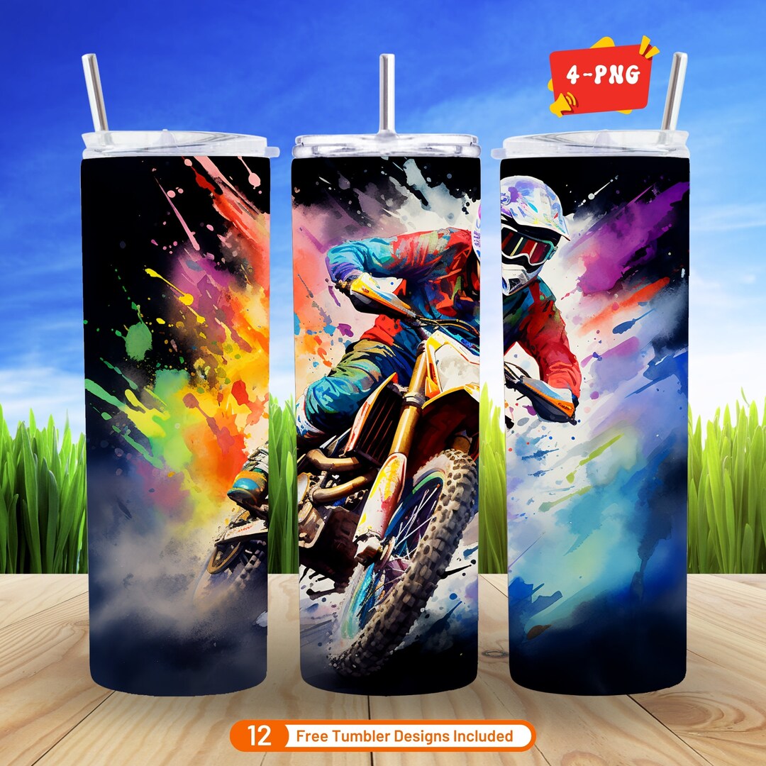4 Alcohol Ink Dirt Bike Neon Rainbow 20 Oz Skinny Tumbler Sublimation ...