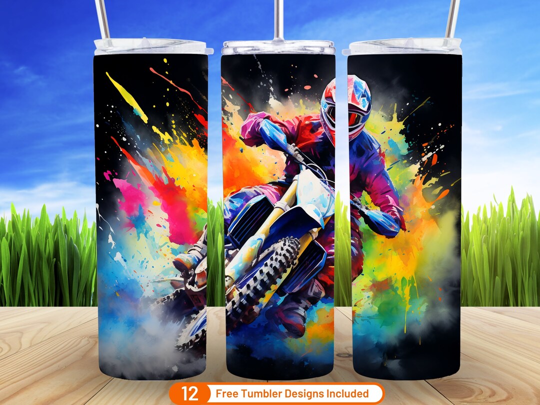 Alcohol Ink Freestyle Motocross 20 Oz Skinny Tumbler Sublimation Design ...