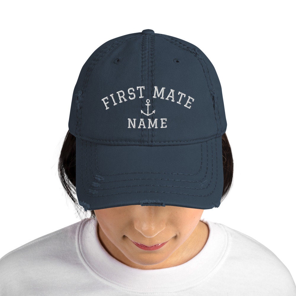 Personalized First Mate Hat, Custom Baseball Cap, Nautical Distressed ...