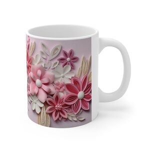 3D Quilled Pink Flowers Mug Sublimation Design Digital Download PNG 3D ...