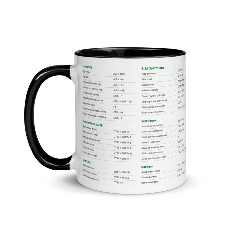 Excel Shortcut Mug Excel Shortcuts Mug With Color Inside - Etsy